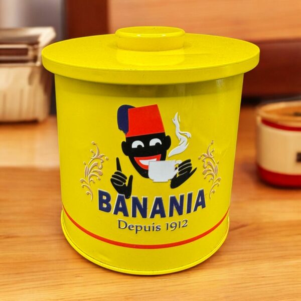 Boîte cylindrique publicitaire Banania vide – En tôle et lithographiée ...